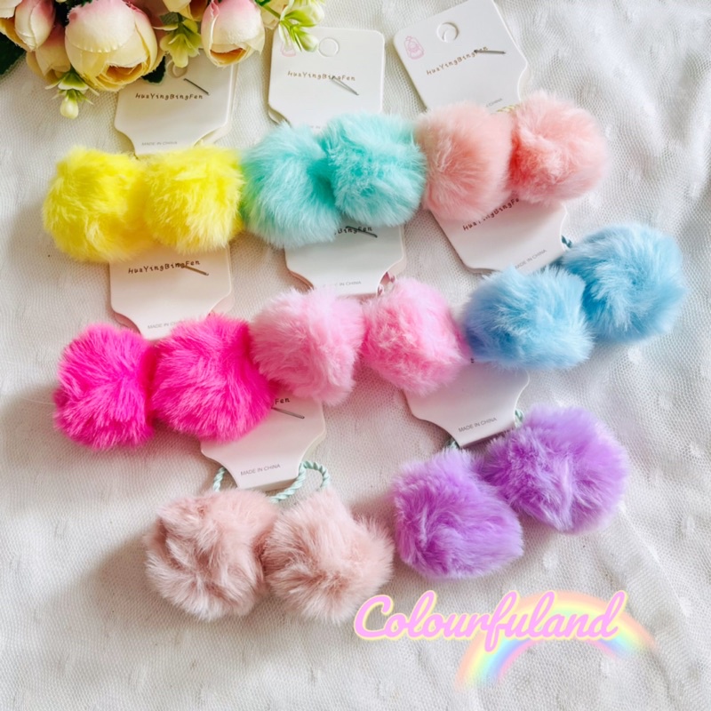 [SHIPS FROM MALAYSIA](C63) Children’s Colourful Fluffy Ball Paired Hair ...