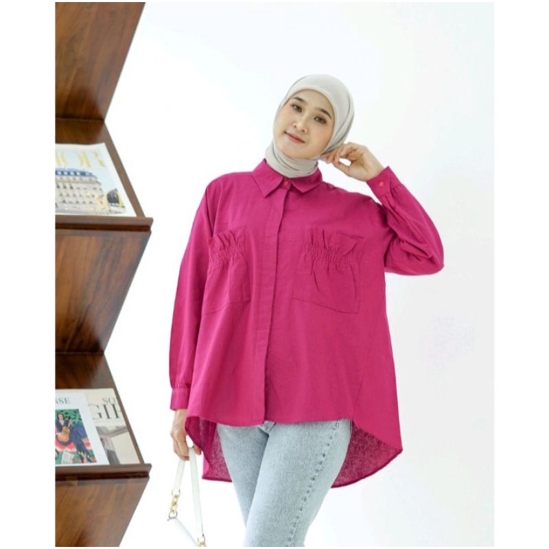 KEMEJA New!! Shirt Linen - Shirt Linen Pocket - Tops Baju Women ...