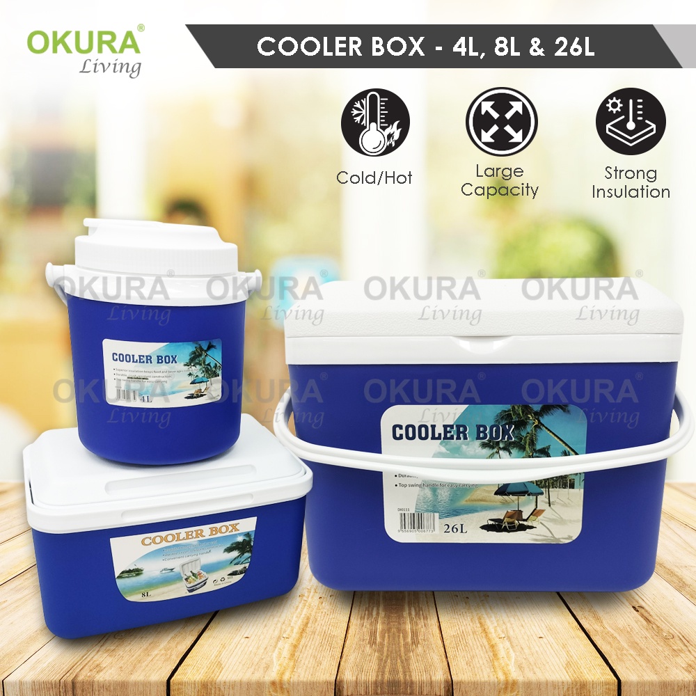 OKURA 4L/8L/26L Cooler Box Ice Box Ice Bucket Fish Box Kotak Penyejuk ...