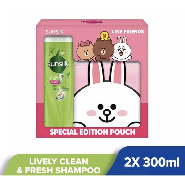 Sunsilk Shampoo Clean & Fresh 300ml x 2 - FREE LINE Friends Pouch ...