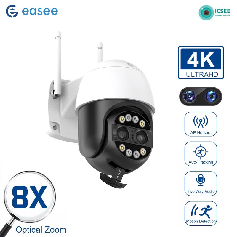 EASEE 8MP Dual Lens Wireless WiFi IP Camera 8X Optical Zoom Waterproor ...