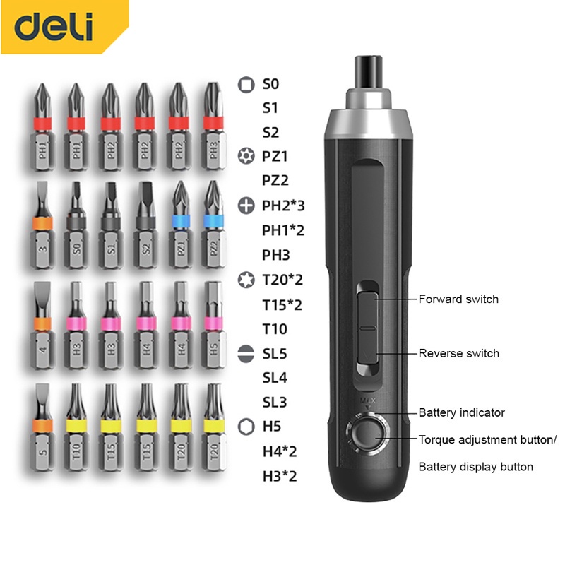 Deli Mini Electrical Screwdriver 3.6V Lithium-ion Battery 25in1 Bit for ...