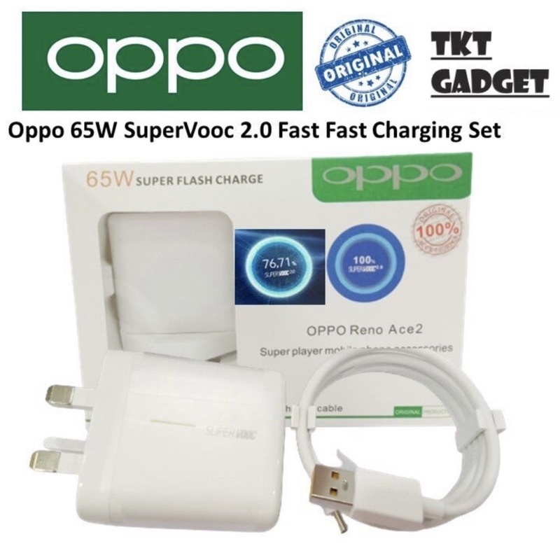 Oppo 65W SuperVooc 2.0 Fast Charger UK Plug with Free SuperVooc Type C ...