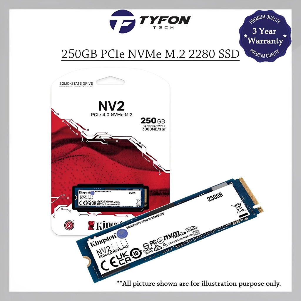 Kingston NV2 250GB PCIe NVMe M.2 2280 Gen 4x4 Solid State Drive SSD ...