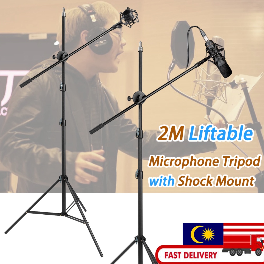 Adjustable Tripod Microphone Stand Boom Arm Rotating With Shock Mount ...