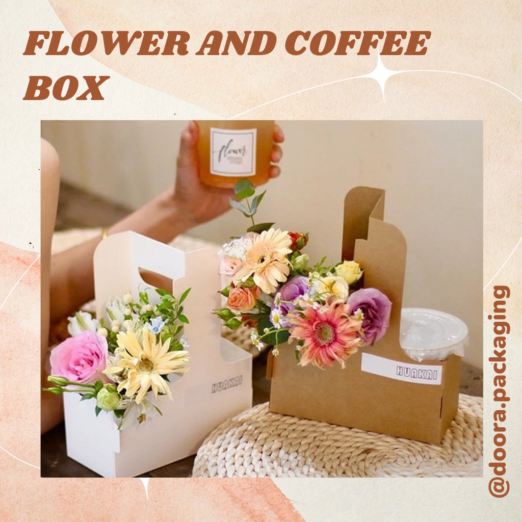 Flower and Coffee Box / Flower bouquet Box + coffee cup holder | Shopee ...
