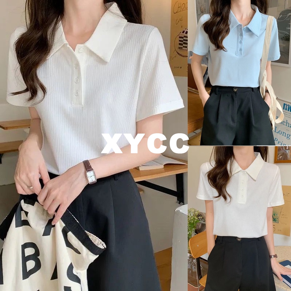 XYCC Women's Korean-Style Loose Casual Polo Shirt Top T-shirt with Short Sleeves | Shopee Malaysia