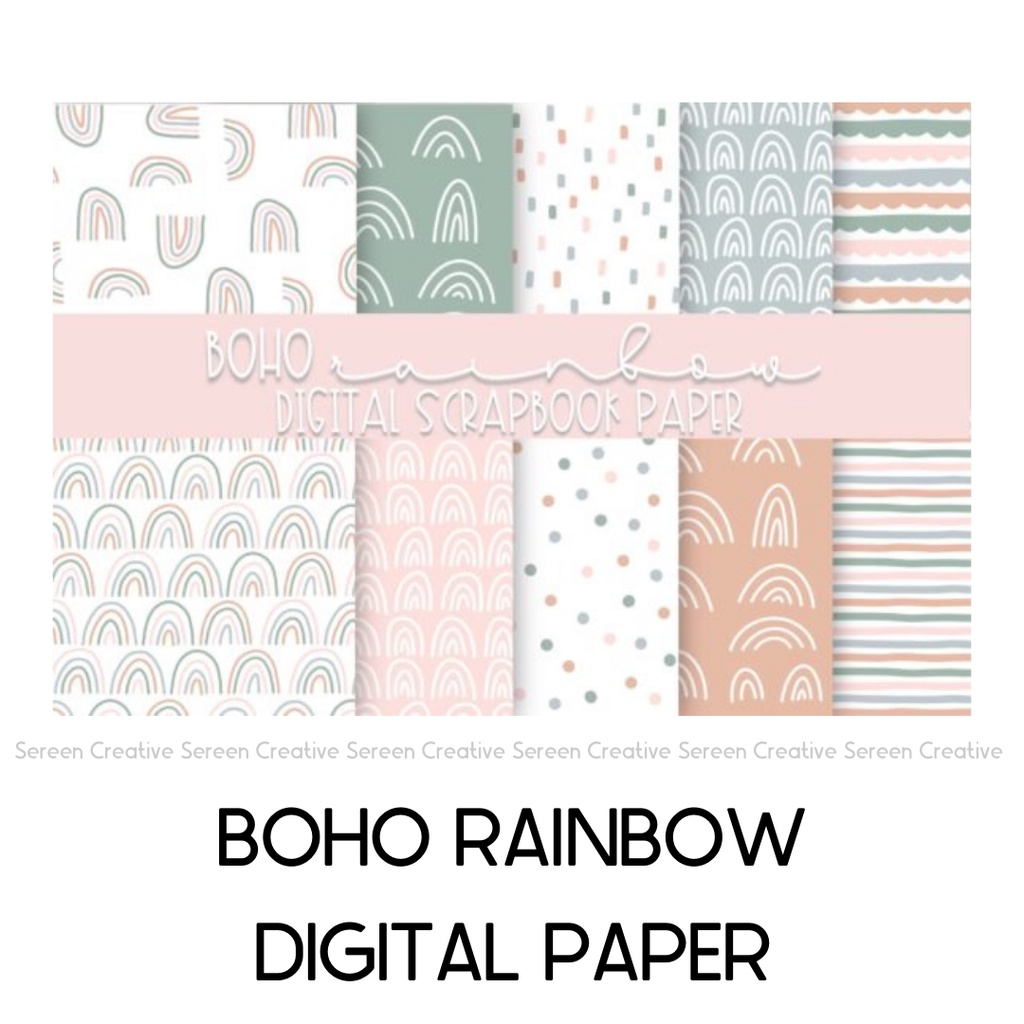 DP10 Boho Rainbow Digital Paper (Scrapbooking, Background, Pattern ...