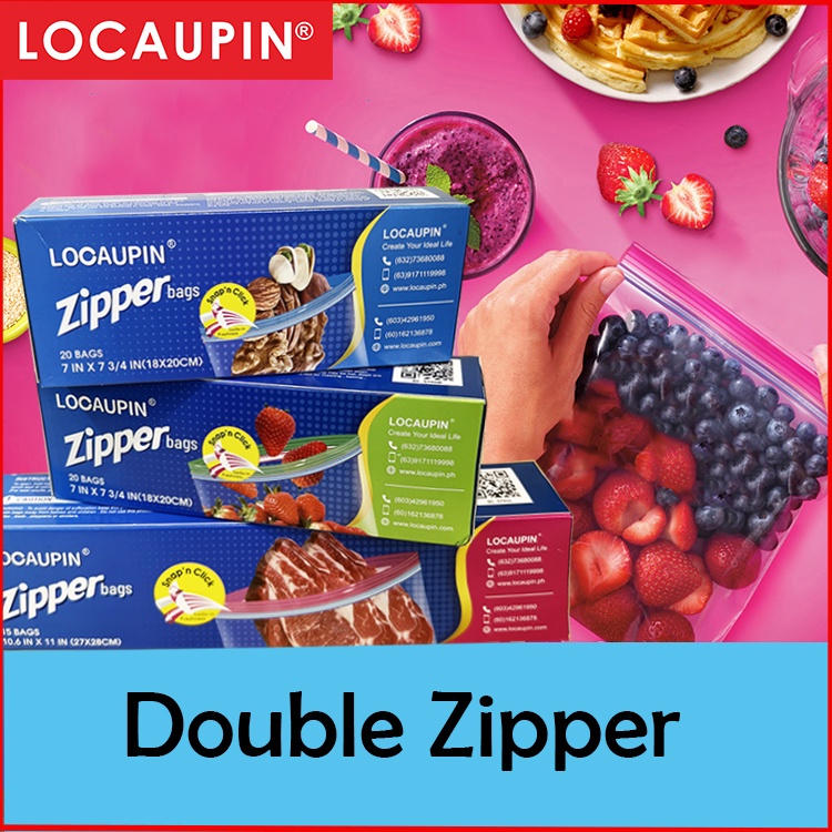 Locaupin Double Zipper Food Storage Bags,Plastic Bags Reusable Fresh-keeping,0.1mm thickness ...