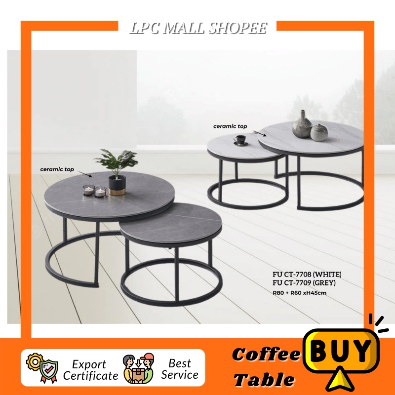 🔥HOT🔥Ready Stock🔥LPC Coffee Table Nesting Table Marble Top Metal Leg ...