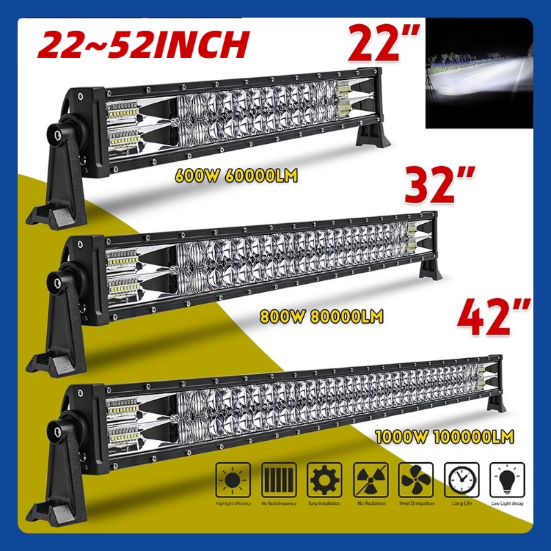 Dual Row 12D LED Light Bar Car Spotlight 22"32"42"52" Spot+Flood Combo ...