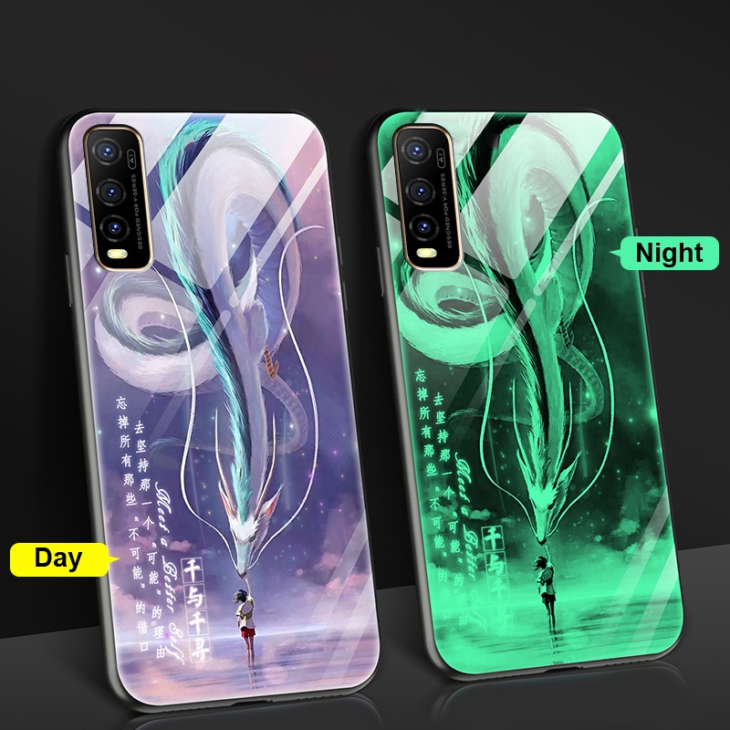 Vivo Y20 Casing Spirited Away Creative Luminous Glass Hard Case Y16 Y36 ...