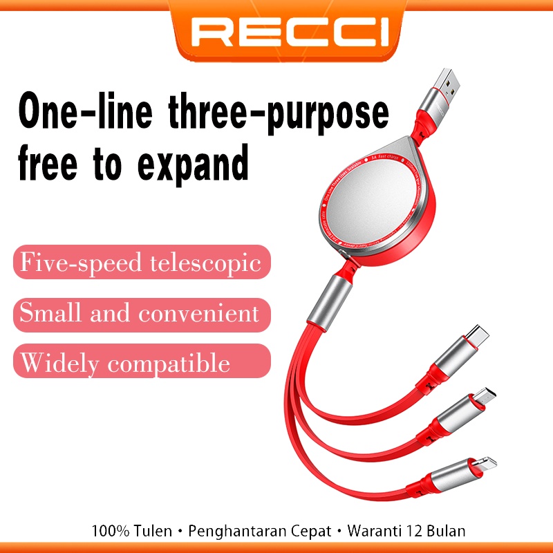 Recci 3 In 1 Mobile Phone Charging Cable Three In One Telescopic Data ...