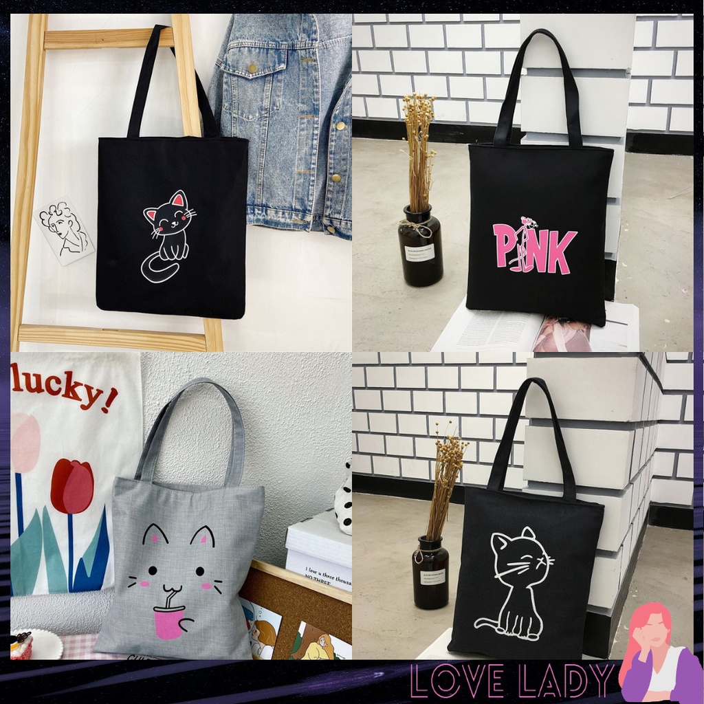 Womens Shopping Bag Student Tote Bag With Zip Korea Simple Art Canva ...