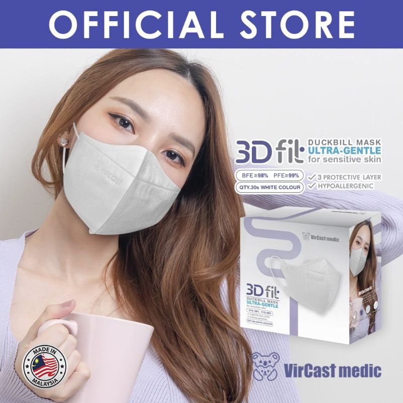 Vircast Medic 3D Duckbill Fit Ultra-Gentle Mask-White(30 Pcs/ Box ...