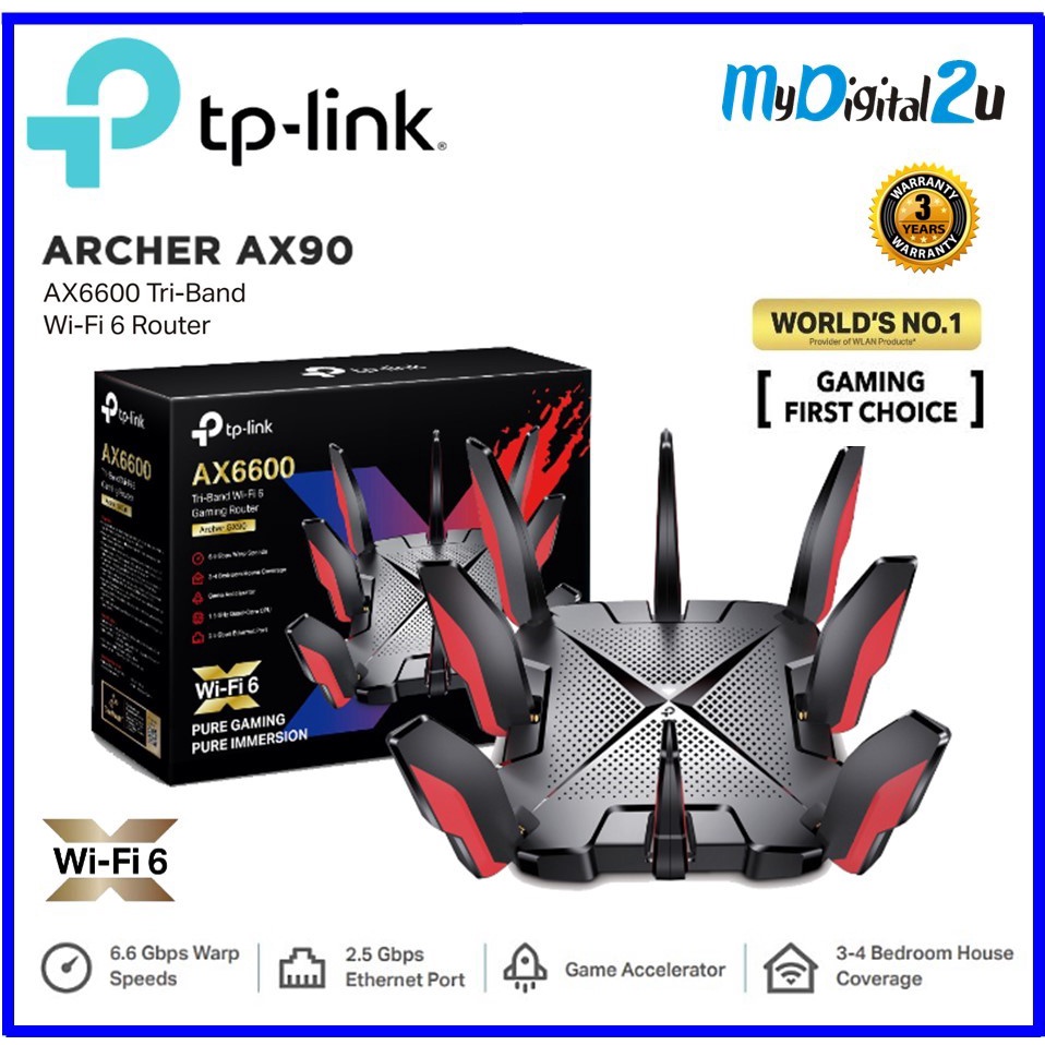 TP-LINK Archer GX90 AX6600 Tri-Band Wi-Fi 6 Gaming Router with HomeShield Security For Unifi ...