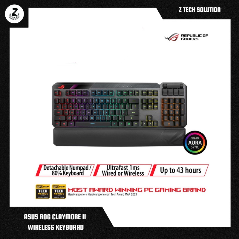 Asus ROG Claymore II Modular RGB Wireless Mechanical Gaming Keyboard ...