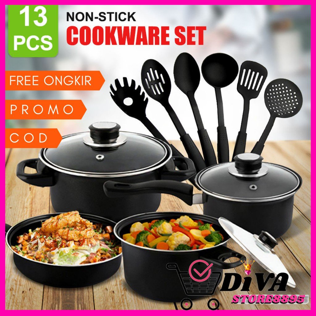 HITAM Cookware Set 13pcs Spatula/Pan Set Teflon Spatula All in One ...