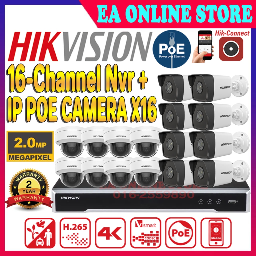HIK HIKVISION 16 Channel 2.0MP DS-7616NI-Q2/16P NVR + 16 PoE CAMERA CCTV IP Network Video ...