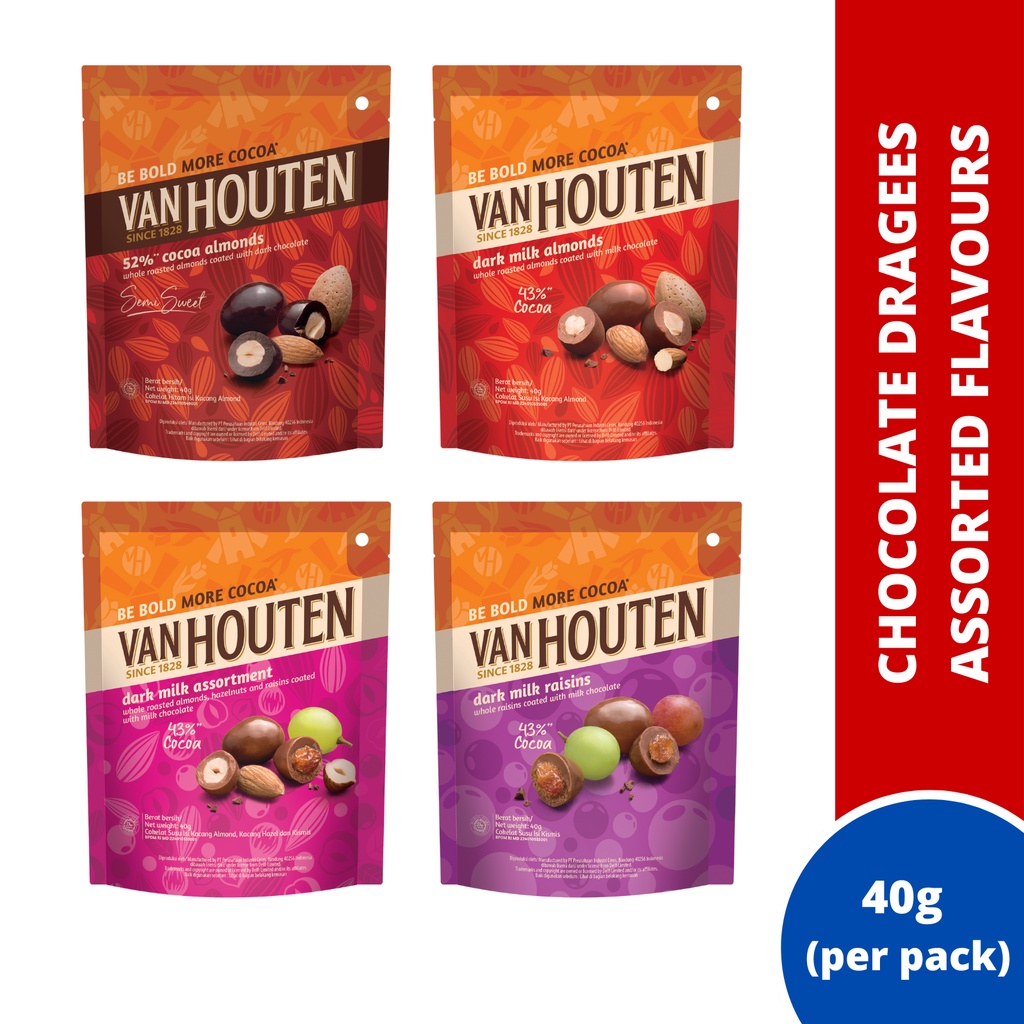 Van Houten Coklat Susu Dark Milk Chocolate Dragees Assorted Flavors 40g ...
