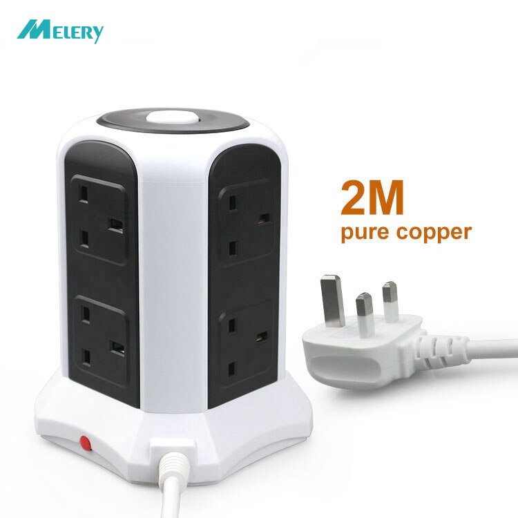 Vertical Power Strip Tower Multi Usb Socket Uk Plug 6 Way Outlet With Usb Switch 2500w 10a With