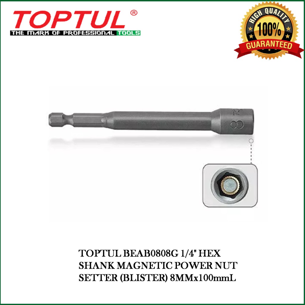 TOPTUL BEAB0808G 1/4" HEX SHANK MAGNETIC POWER NUT SETTER (BLISTER) 8MMx100mmL | Shopee Malaysia
