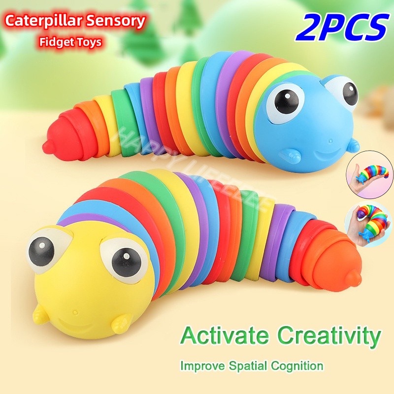 【2 Pcs】Caterpillar Sensory Fidget Toys Stress Relief Toy for Autistic ...