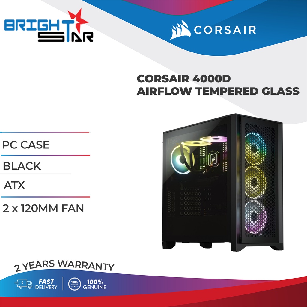 Corsair Obsidian 4000D Airflow Mid Tower ATX Desktop Casing Tempered ...