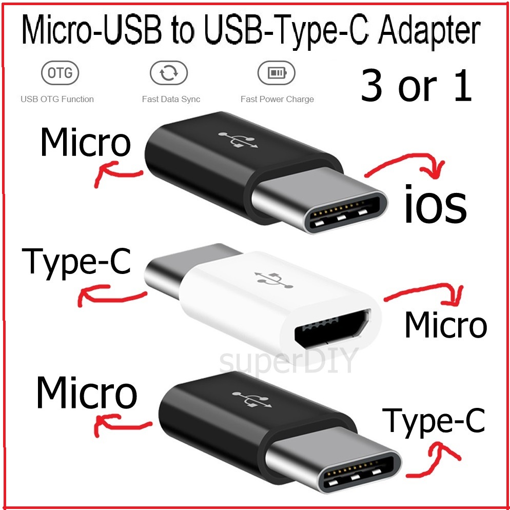 3 OR 1 Type-C / Micro USB FEMALE to Type C Micro ios Phone USB MALE ...