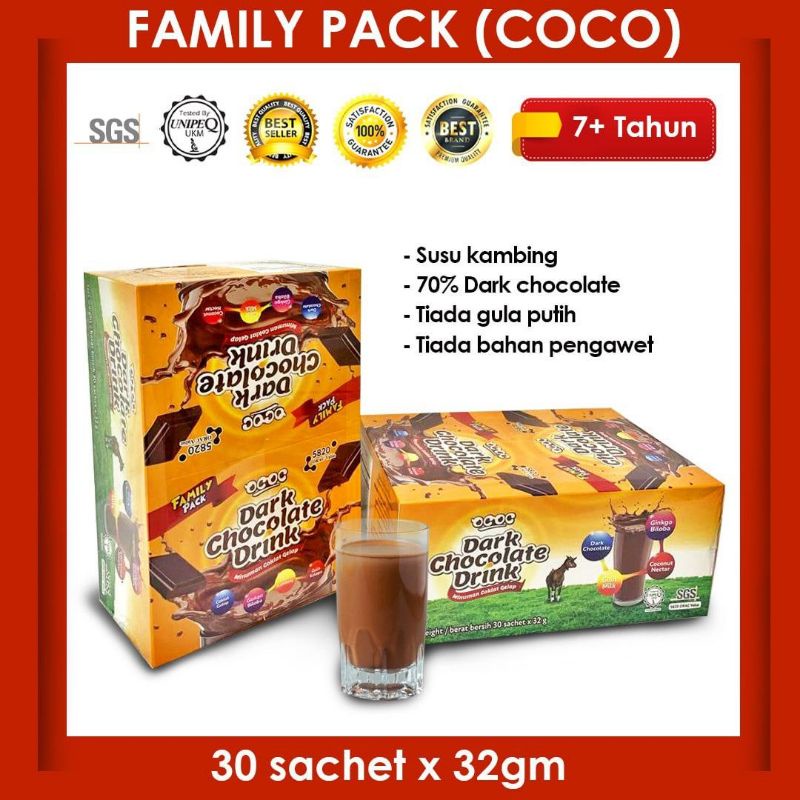 COCO OCOC Family Pack Dark Chocolate Drink with Goats Milk (Minuman Coklat Gelap dengan susu ...