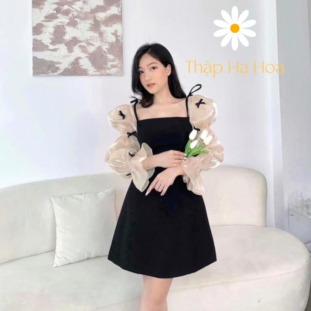 2-strap off-the-shoulder dress with puffed sleeves, velvet two-strap ...