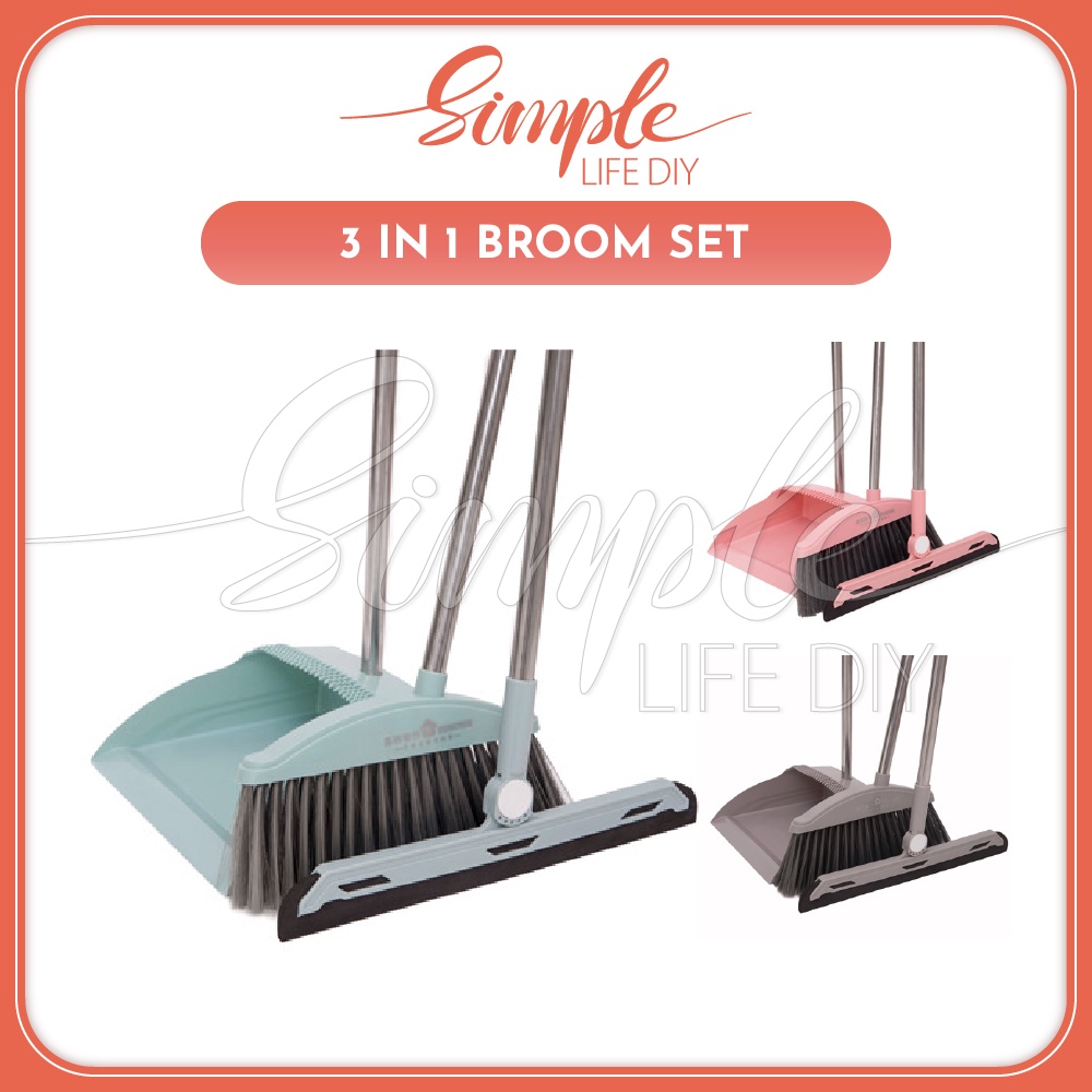 (3 in 1) Broom and Dustpan set Penyapu Broom Holder Sweeper Broom Set Penyodok Sampah Cleaning ...