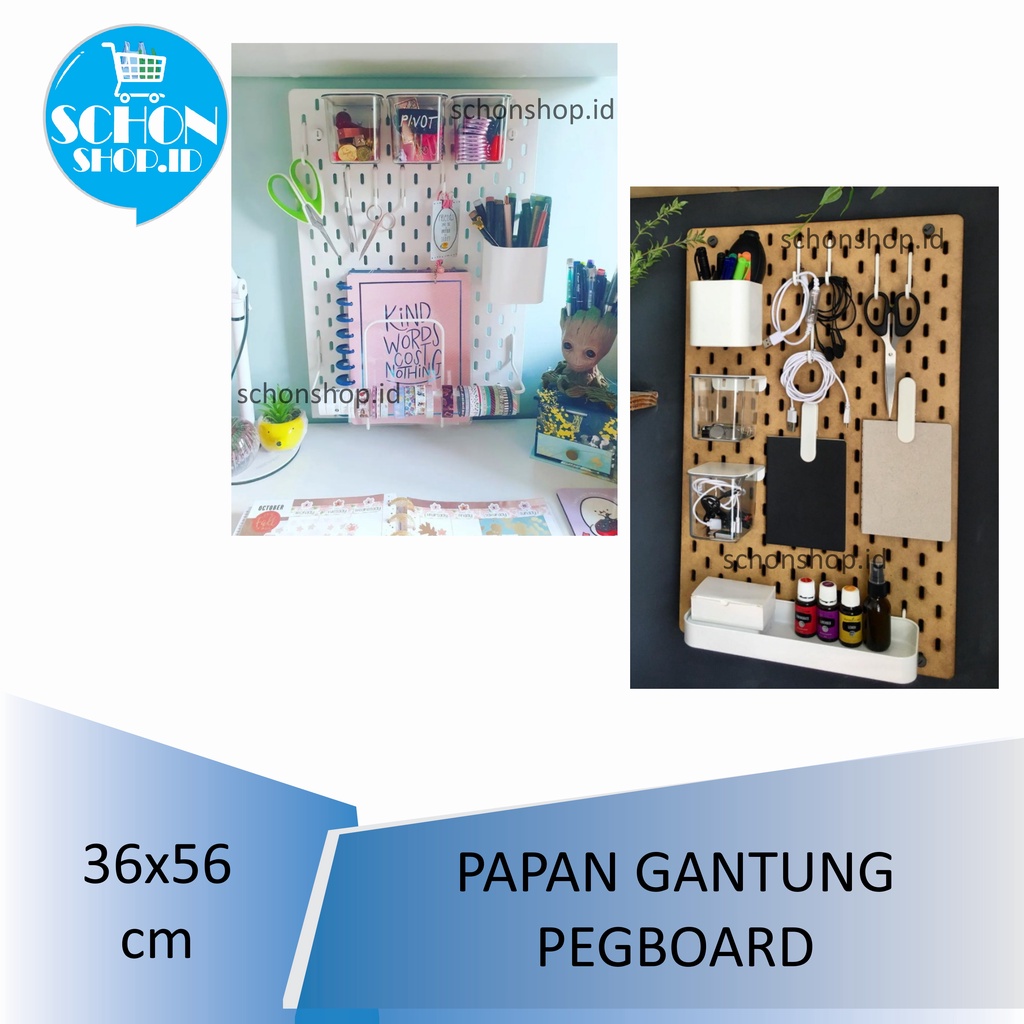 HITAM PUTIH KAYU Perforated Pegboard Wood Board 36x56 cm White Brown ...