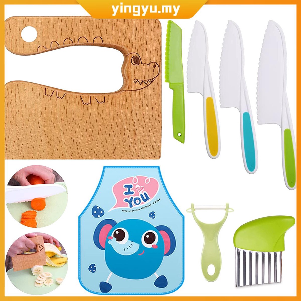 8 Pcs Wooden Kids Kitchen Cutter Set Include 4 Toddler Safe Cutters 1 ...