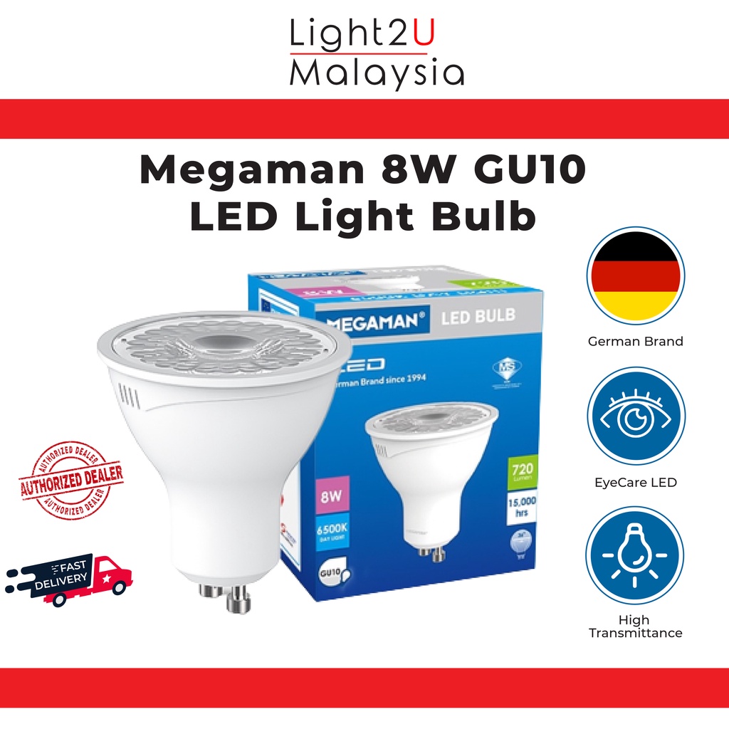 Megaman LED GU10 Light Bulb (6W/8W)(3000K/4000K/6500K)YTGU10Z1 | Shopee ...