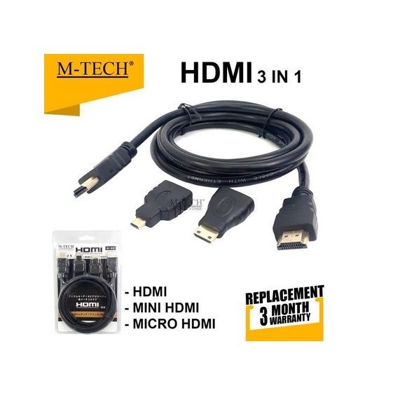 M-tech Original 3 in 1 HDMI Cable (Mini HDMI - Micro HDMI - HDMI ...