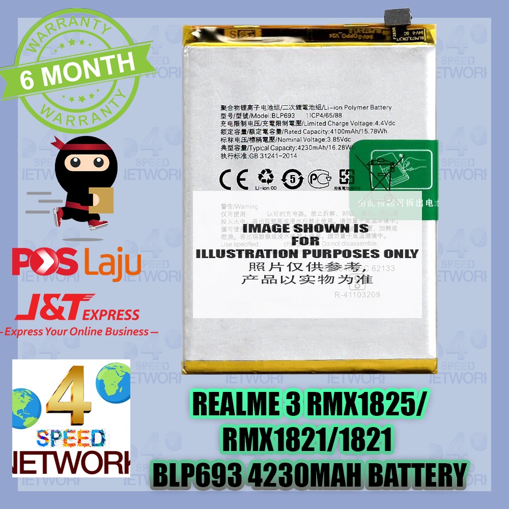 REALME 3 RMX1825 RMX1821 RMX 1821 4230mAh Battery BATERI BLP693 And ...