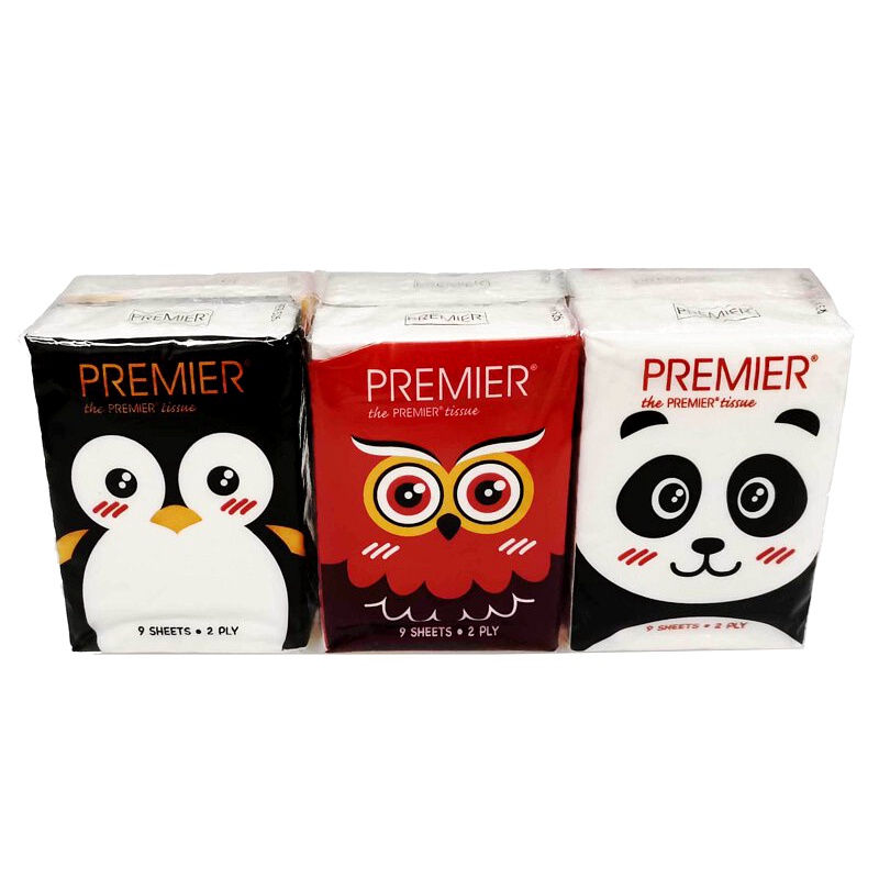(1 Pack) PREMIER Pocket Tissue (9'S x 2Ply) Cute Animal Wildlife Facial ...