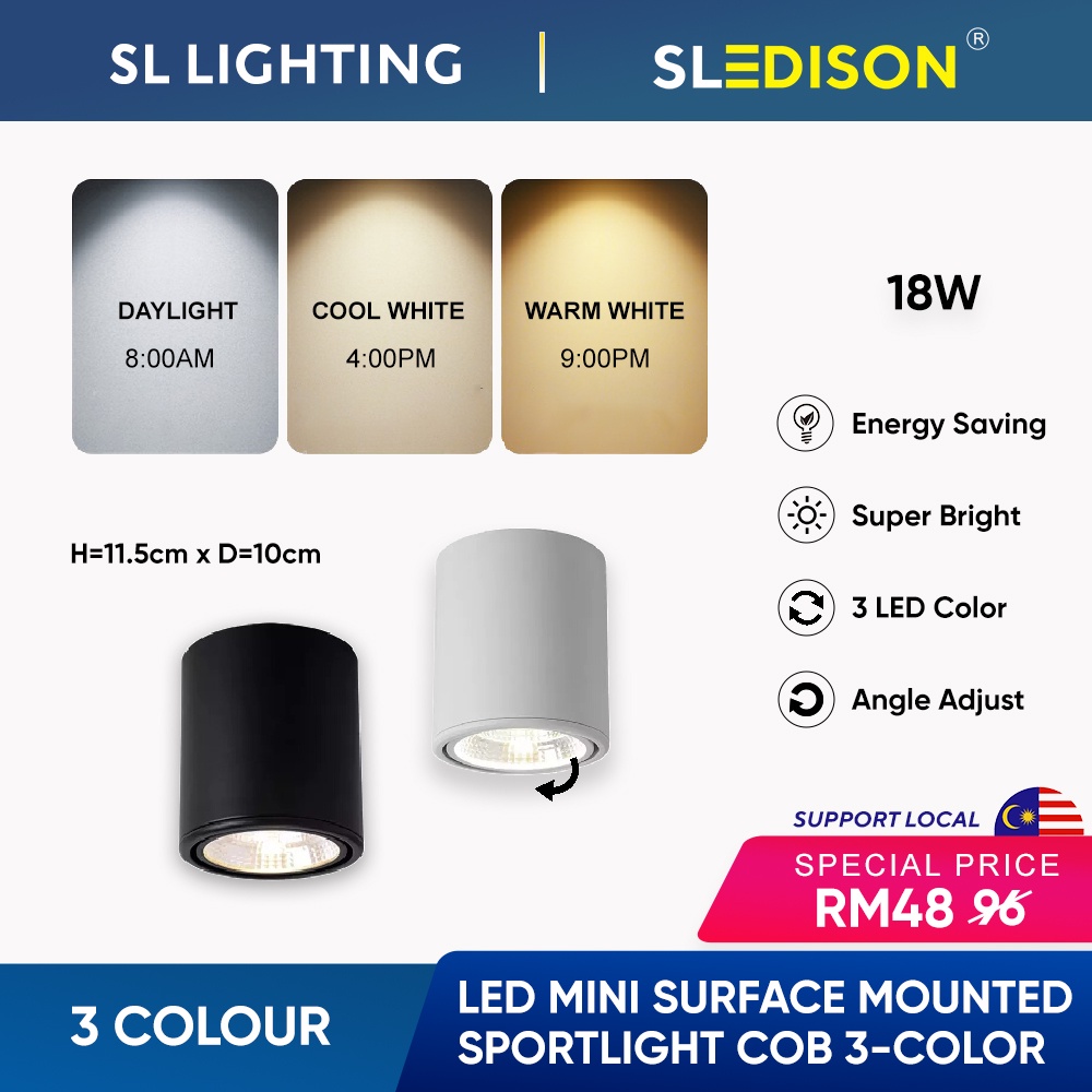 Rotating COB LED Ceiling Light Lampu Siling Batu Surface Mounted ...