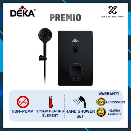 DEKA PREMIO Non-Pump with Slide Bar Hand Shower Black / White Instant ...