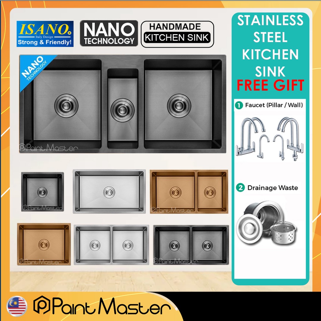 SUS 304 Stainless Steel Home Kitchen Sink Sinki Dapur Nano Single ...