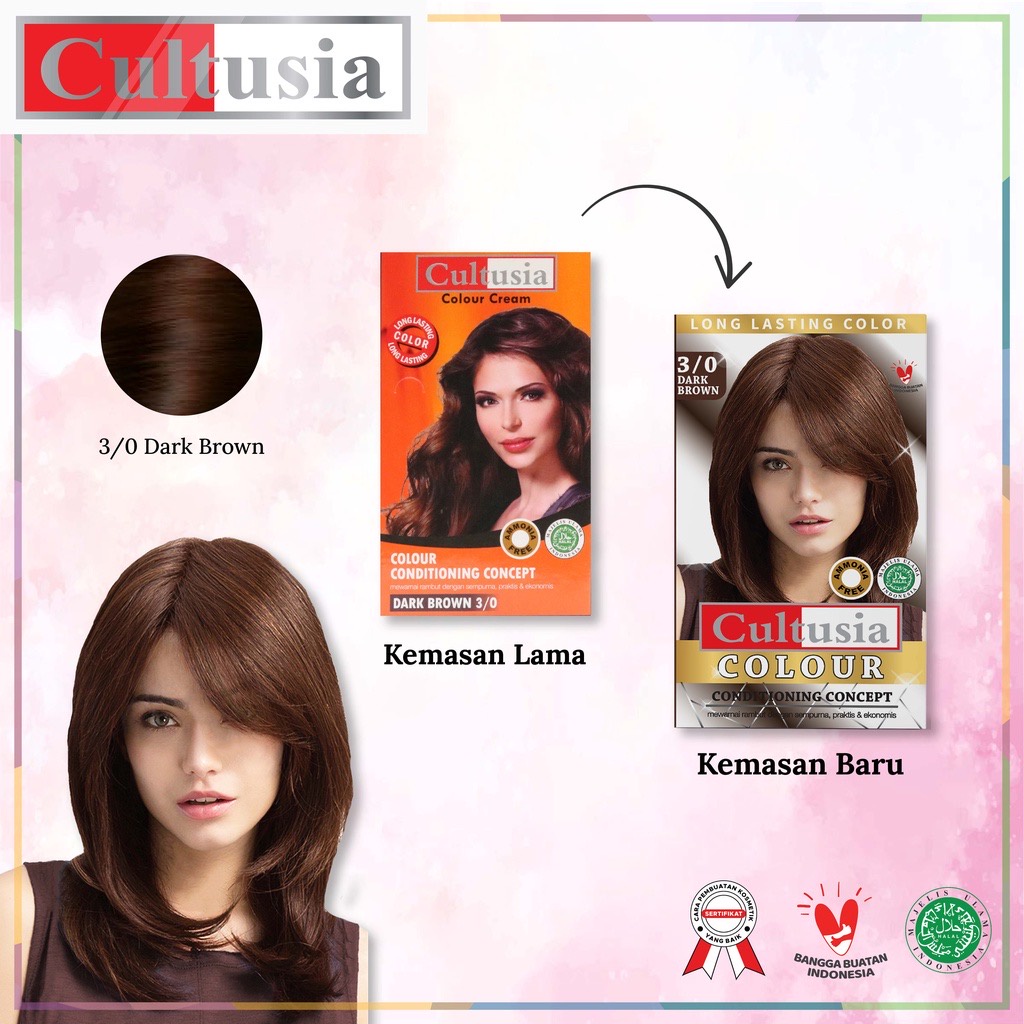 Cultusia Hair Color Halal Permanent Dye Colour Cat Pewarna Rambut ...
