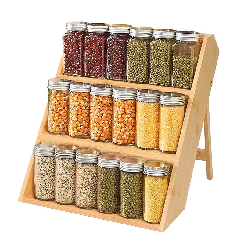 3-Layer Bamboo Wood Countertop Spice Rack Kitchen Display Rack (Bottle ...