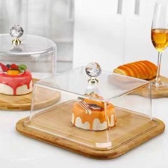 Cake Box~ Display Cake Plate with Wooden Tray Acrylic Square/ Dulang ...