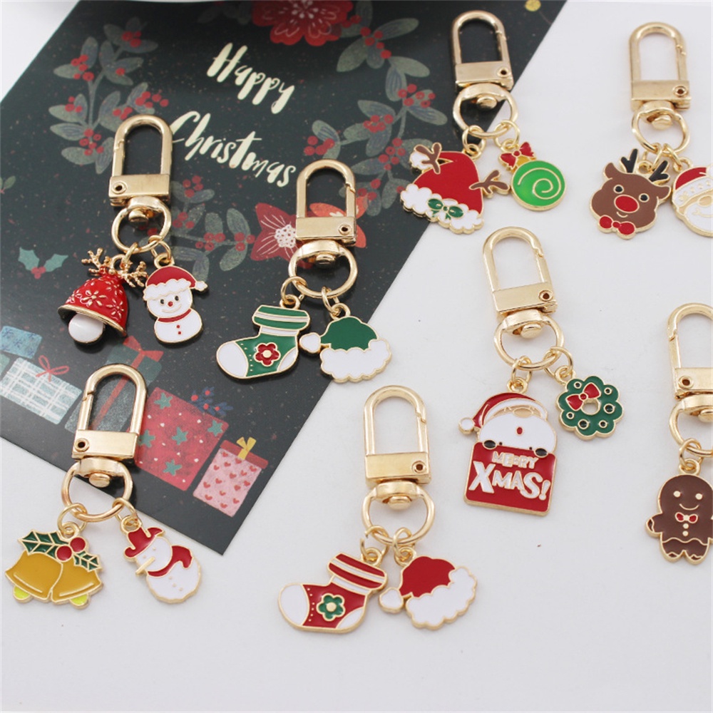 Cartoon Christmas Series Metal Keychain Santa Claus Elk Snowflake Sock ...