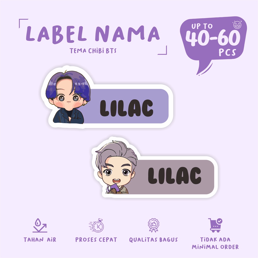 (40 - 60 pcs) CHIBI BTS name stickers printed name labels/army ...