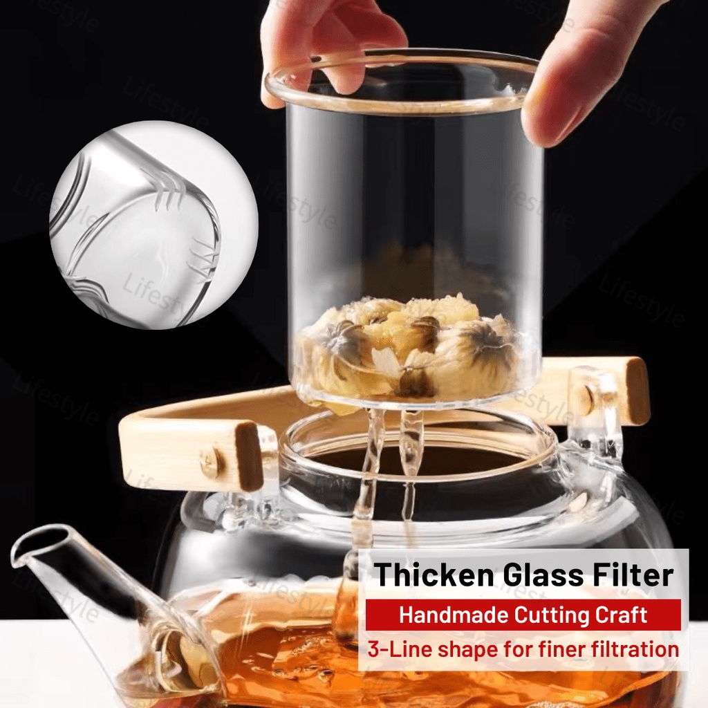LIFESTYLE 🔥Free Gift🔥 1000ml Glass Chinese Tea Pot with Wooden Handle ...