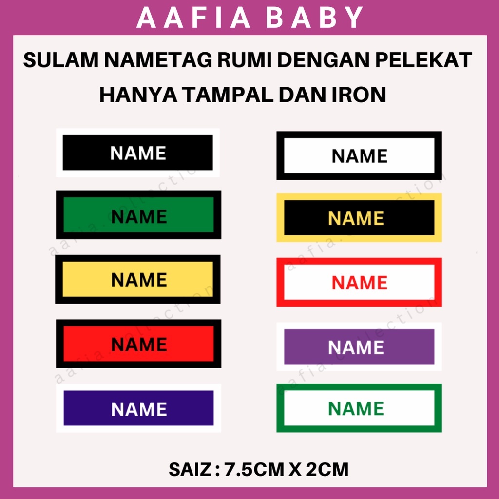 NameTag Iron On Sulam Rumi Sekolah Office School Nama Tag Custom Made ...