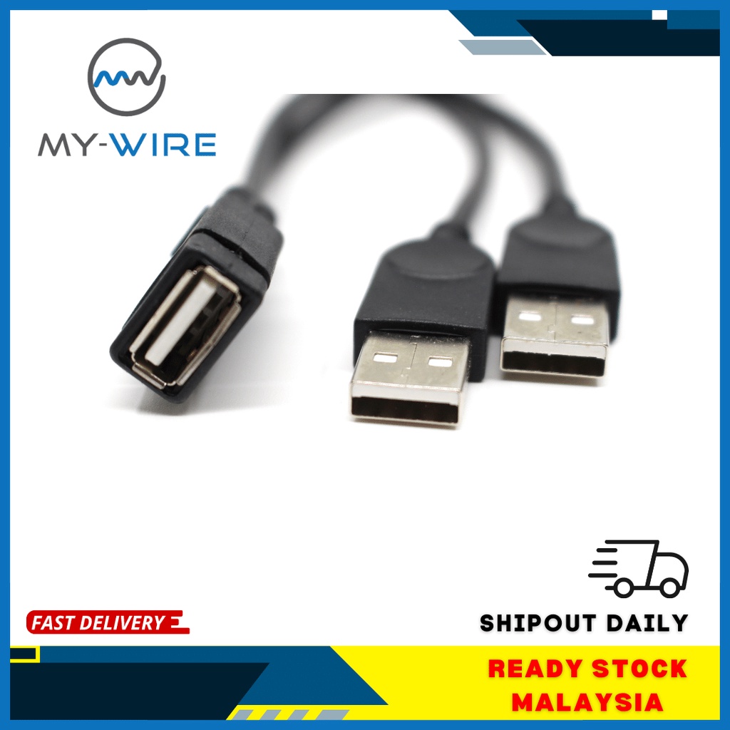 USB 2.0 A female to dual USB A male Y Splitter cable | Shopee Malaysia