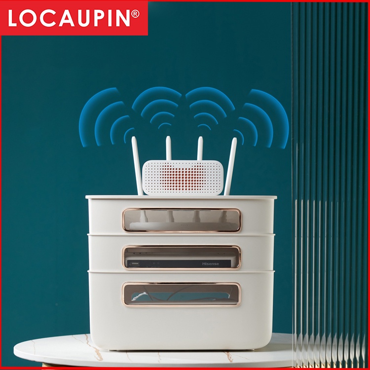 Locaupin Double Layer Drawer Type WiFi Router Storage Box for Wire ...